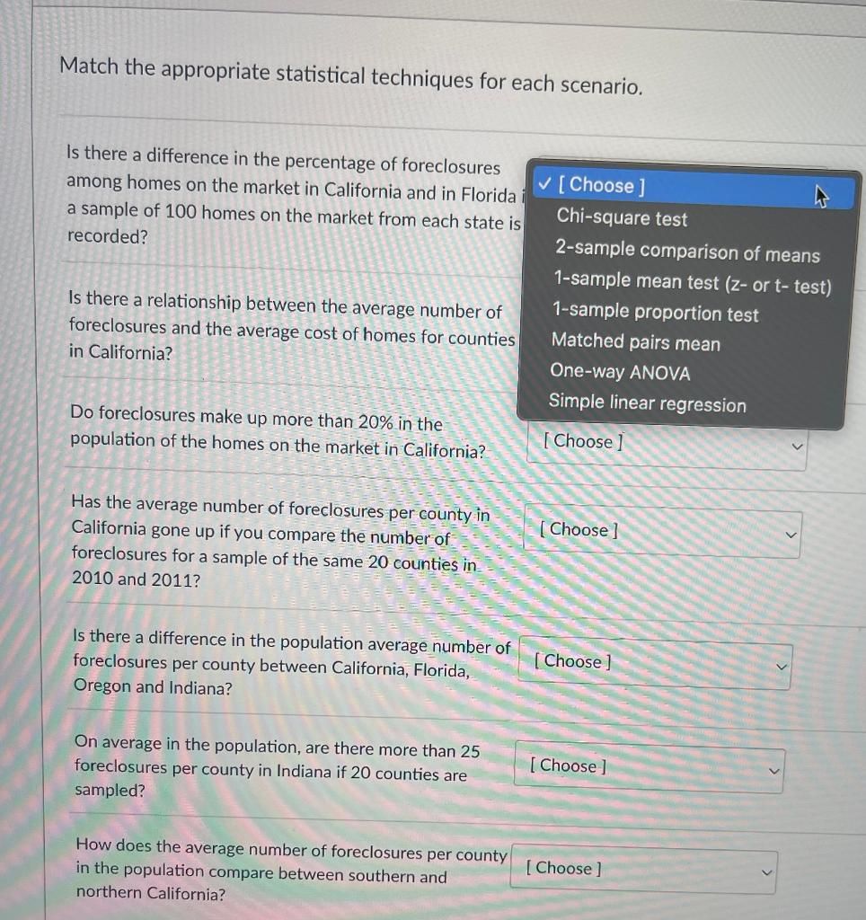 Solved Match the appropriate statistical techniques for each | Chegg.com