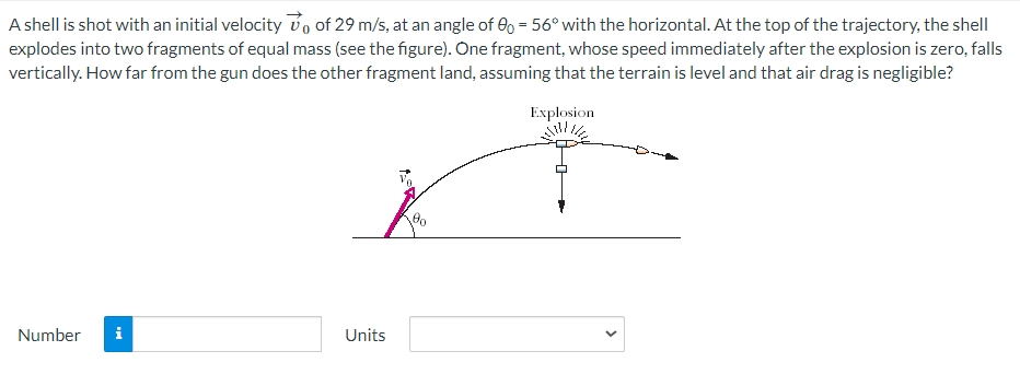 A shell is shot with an initial velocity v0 of 29 | Chegg.com