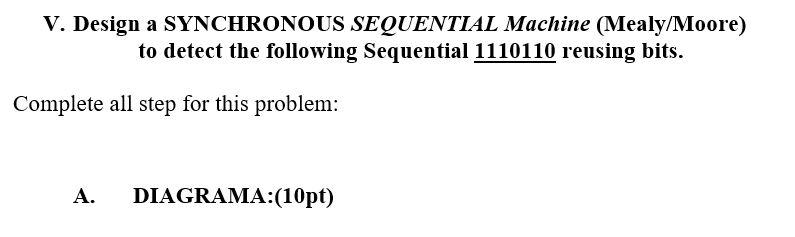 Solved V. Design a SYNCHRONOUS SEQUENTIAL Machine | Chegg.com