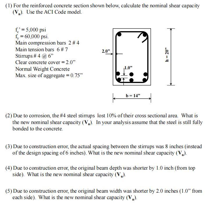 (1) For the reinforced concrete section shown below, | Chegg.com