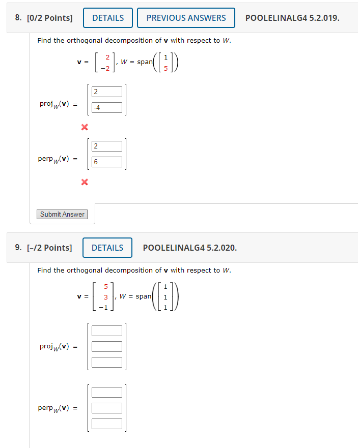 Solved 8. [0/2 points] DETAILS PREVIOUS ANSWERS POOLELINALG4 | Chegg.com