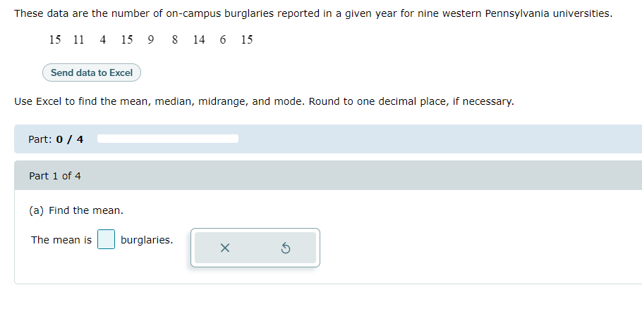 Solved Use Excel to find the mean, median, midrange, and | Chegg.com