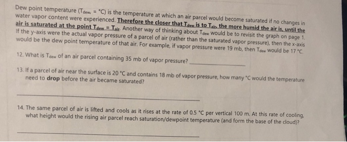 Dew point temperature (Tdew, C) is the temperature at | Chegg.com