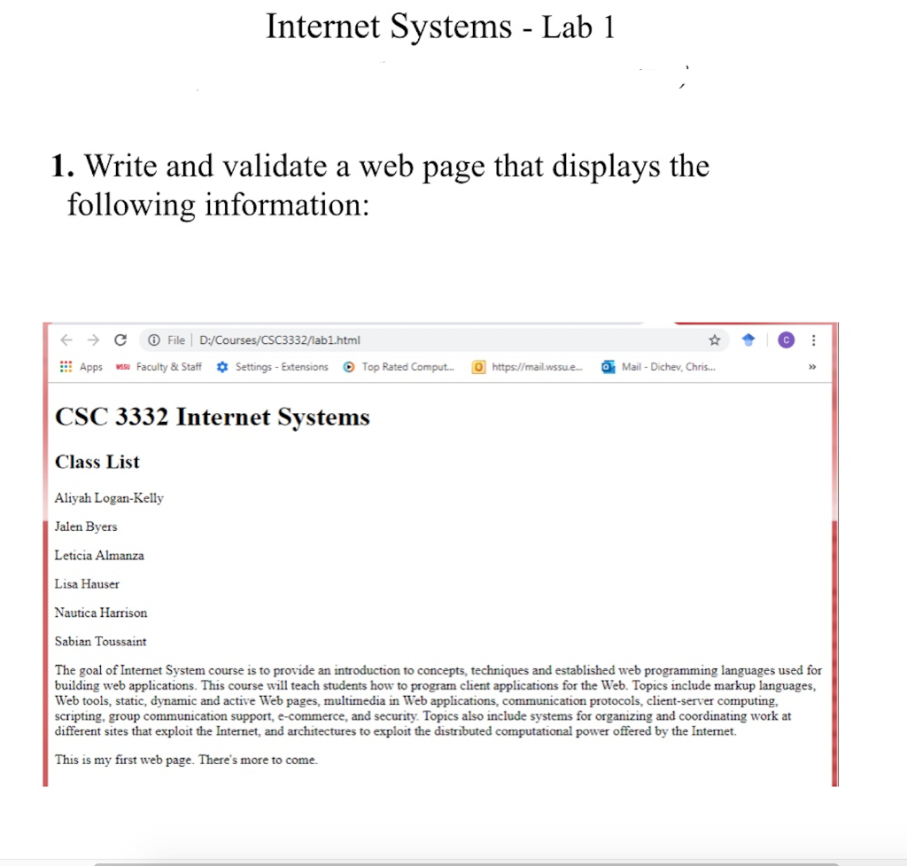 Solved Internet Systems - Lab 1 1. Write and validate a web | Chegg.com