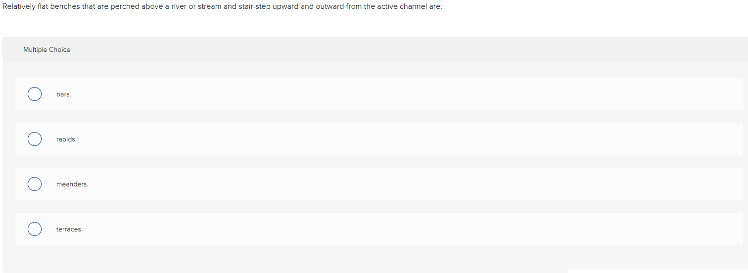 Solved Multiple Choice bars. rapids. meanders. terraces. | Chegg.com