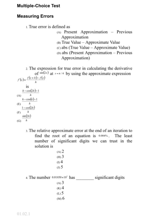 Solved Multiple-Choice Test Measuring Errors .True error is | Chegg.com
