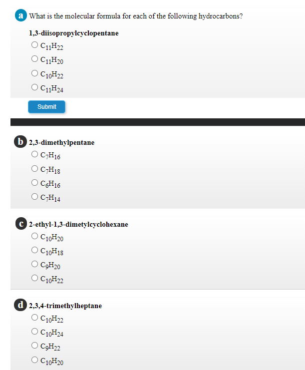 Solved a What is the molecular formula for each of the | Chegg.com