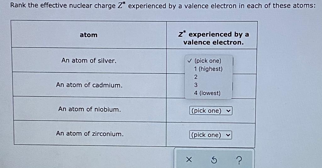Solved Rank the effective nuclear charge Z* experienced by a | Chegg.com