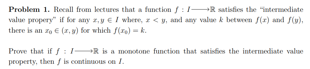 Solved Problem 1. Recall from lectures that a function f:I R | Chegg.com