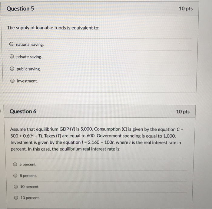 Solved Question 1 10 pts Suppose that GDP (Y) is 5,000. | Chegg.com Solved Question 1 10 pts Suppose that GDP (Y) is 5,000. | Chegg.com