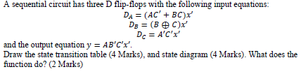 Solved A sequential circuit has three D flip-flops with the | Chegg.com