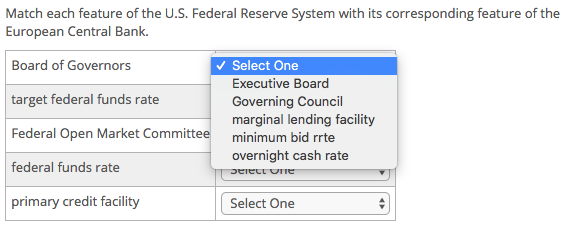 Solved Match each feature of the U.S. Federal Reserve System | Chegg.com