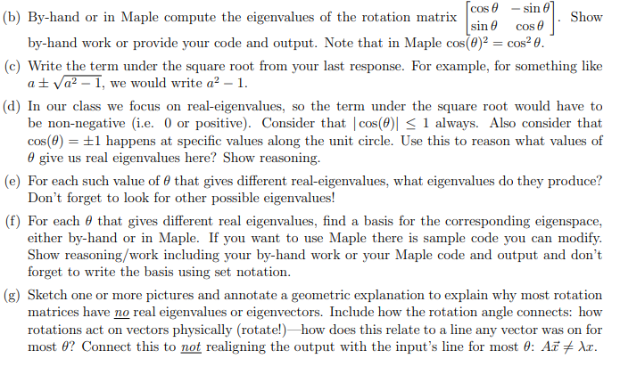 Solved cos - sin (b) By-hand or in Maple compute the | Chegg.com