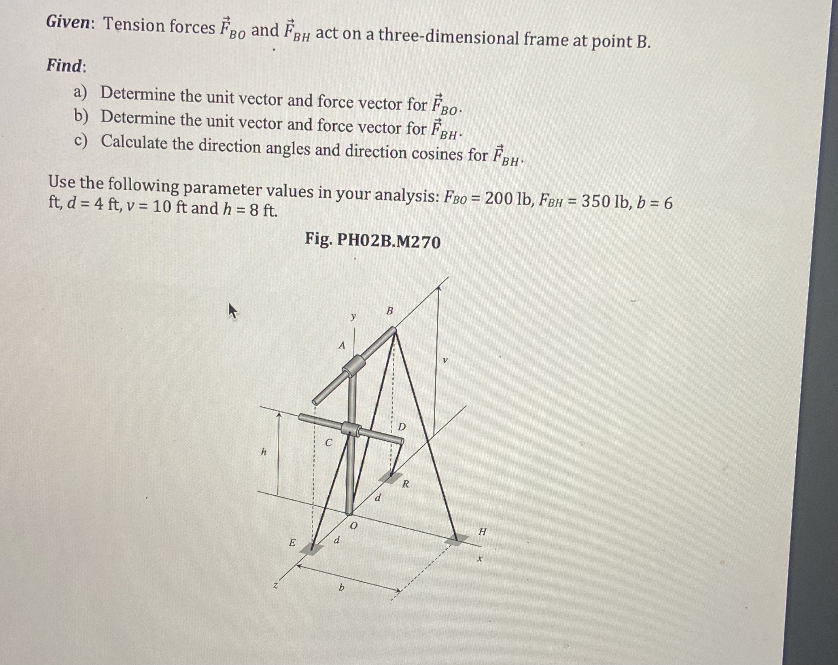 Solved Given: Tension forces FBO and FBH act on a | Chegg.com