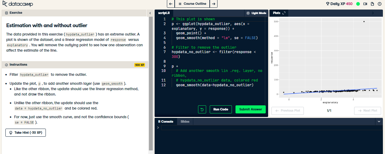 K datacamp E Course Outline E Dally XP 450 0 0 | Chegg.com