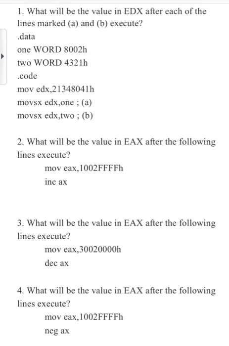 Solved 1. What will be the value in EDX after each of the | Chegg.com