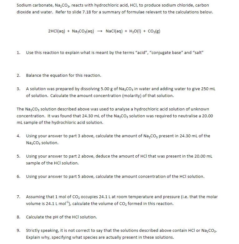 Solved Sodium carbonate, Na2CO3, reacts with hydrochloric | Chegg.com