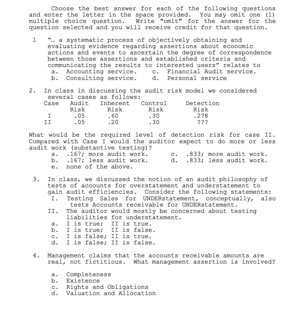 Solved Choose the best answer for each of the following | Chegg.com