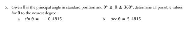 Solved 5. Given θ is the principal angle in standard | Chegg.com
