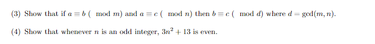 Solved a (3) Show that if a =b( mod m) and a =c( mod n) then | Chegg.com