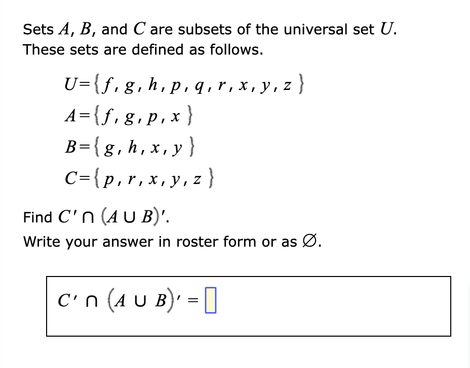 Solved Sets A,B, and C are subsets of the universal set U. | Chegg.com