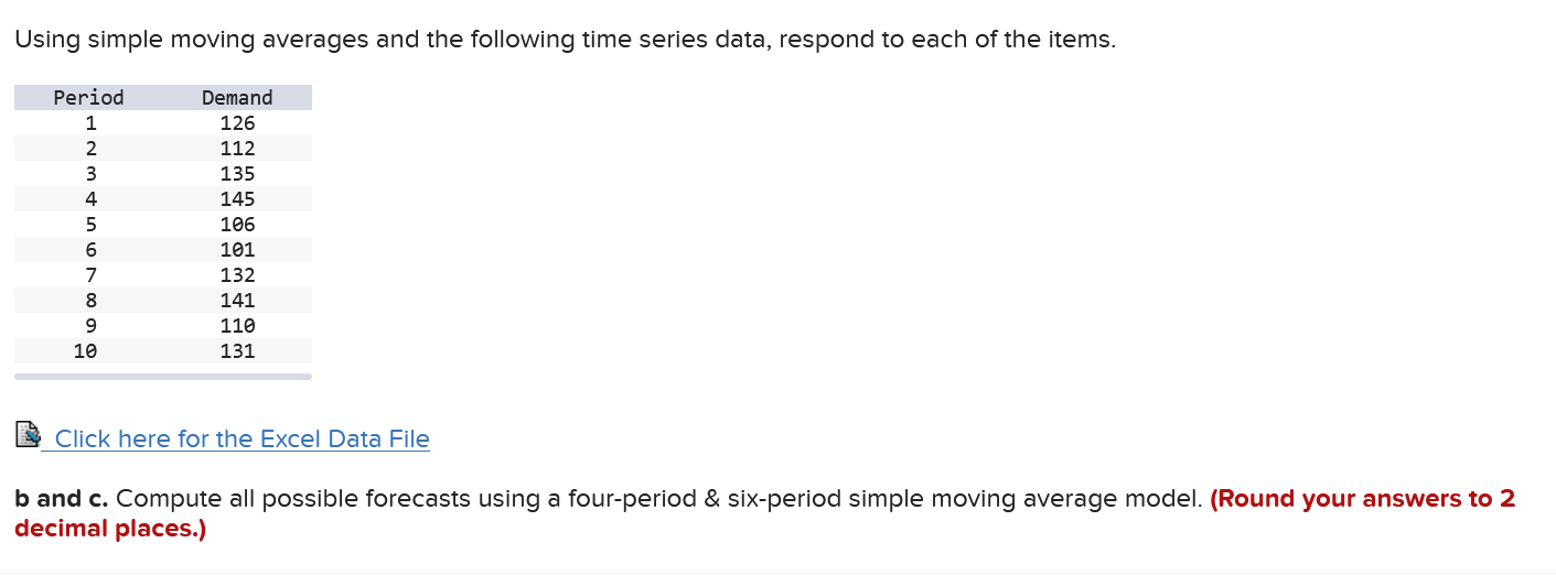 Solved Using simple moving averages and the following time | Chegg.com
