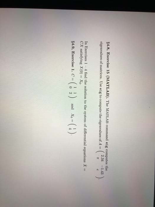 Solved 548 Exercise 15 Matlab The Matlab Command Eig 1157
