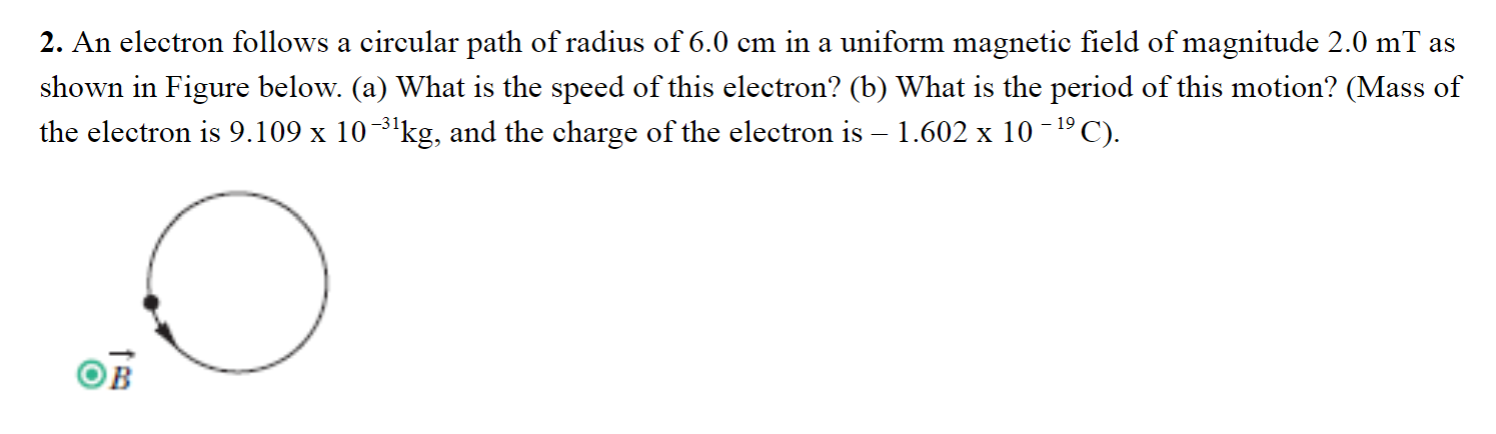 Solved a 2. An electron follows a circular path of radius of | Chegg.com