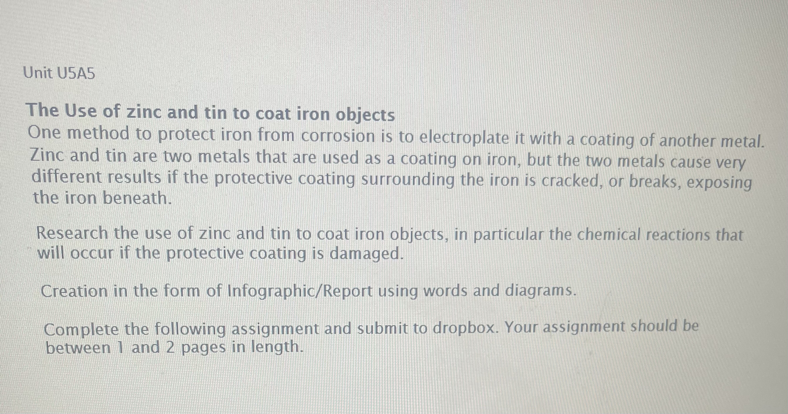 Solved The Use of zinc and tin to coat iron objects One | Chegg.com