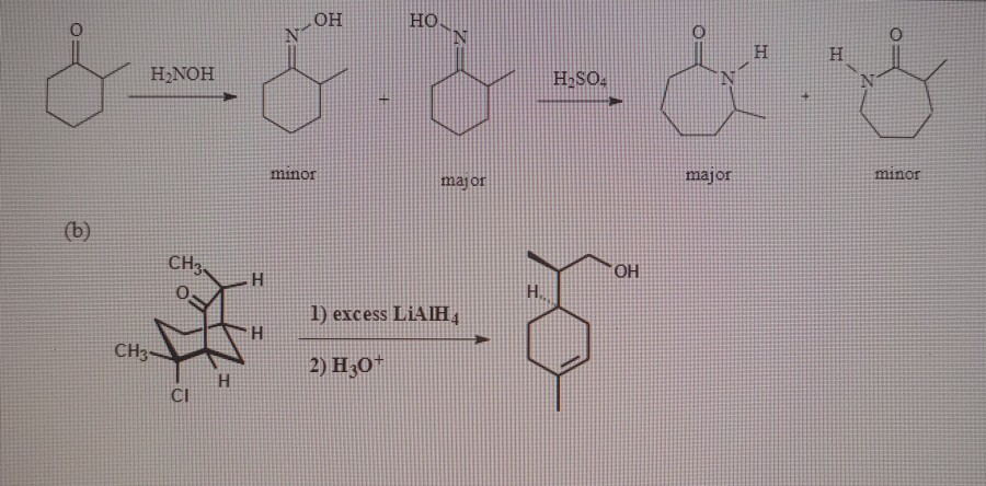 Solved H NOH H2SO4 major major ma CH3 АН 1) excess LIAH | Chegg.com