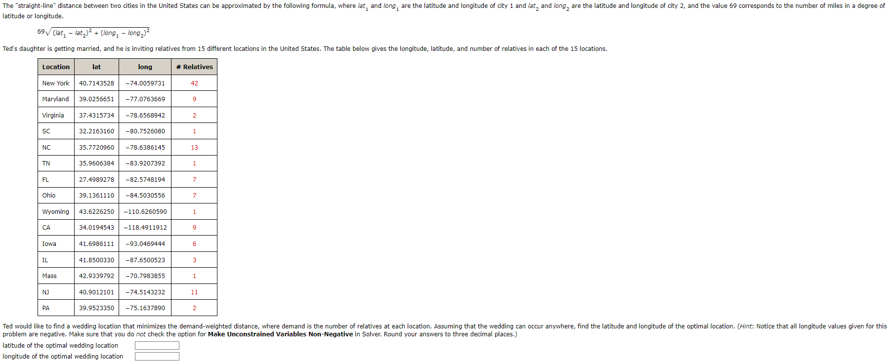 Solved latitude or longitude.Ted's daughter is getting | Chegg.com