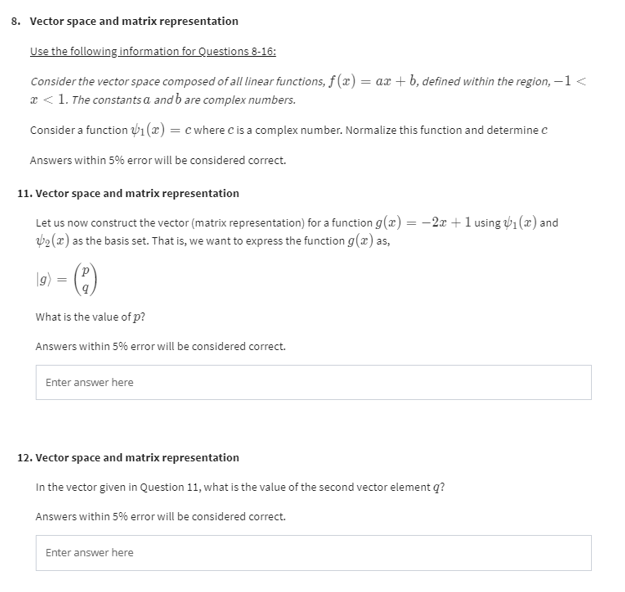 Solved 8. Vector space and matrix representation Use the | Chegg.com