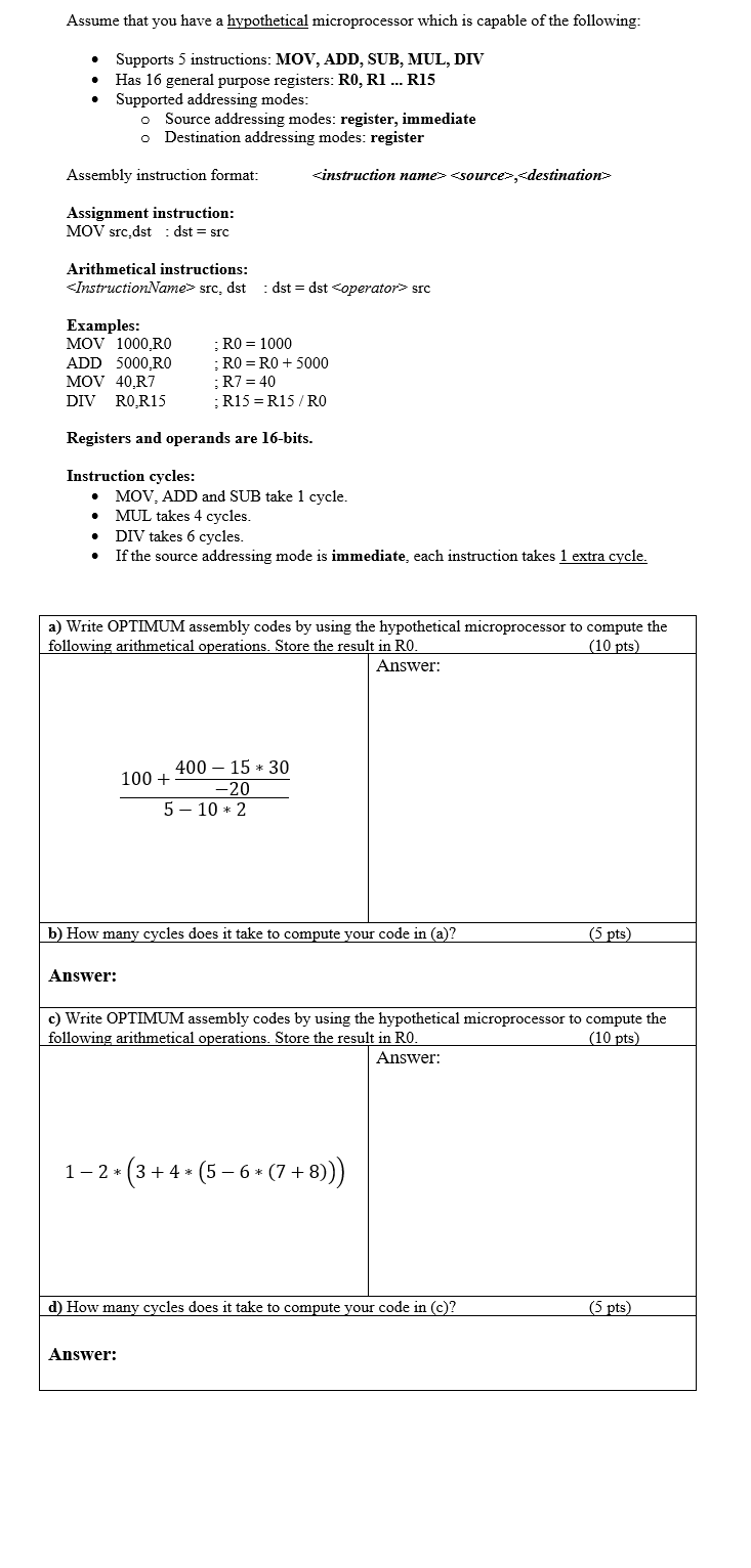 Solved Assume that you have a hypothetical microprocessor | Chegg.com
