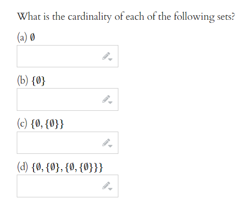 Solved What is the cardinality of each of the following | Chegg.com