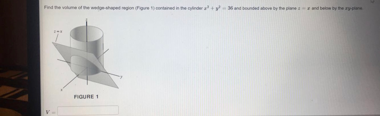 Solved Find the volume of the wedge-shaped region (Figure 1) | Chegg.com