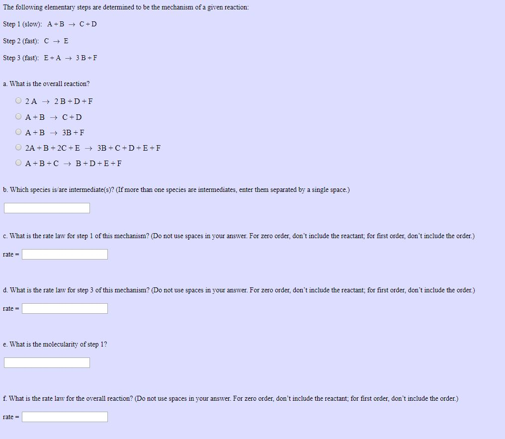Solved The following elementary steps are determined to be | Chegg.com