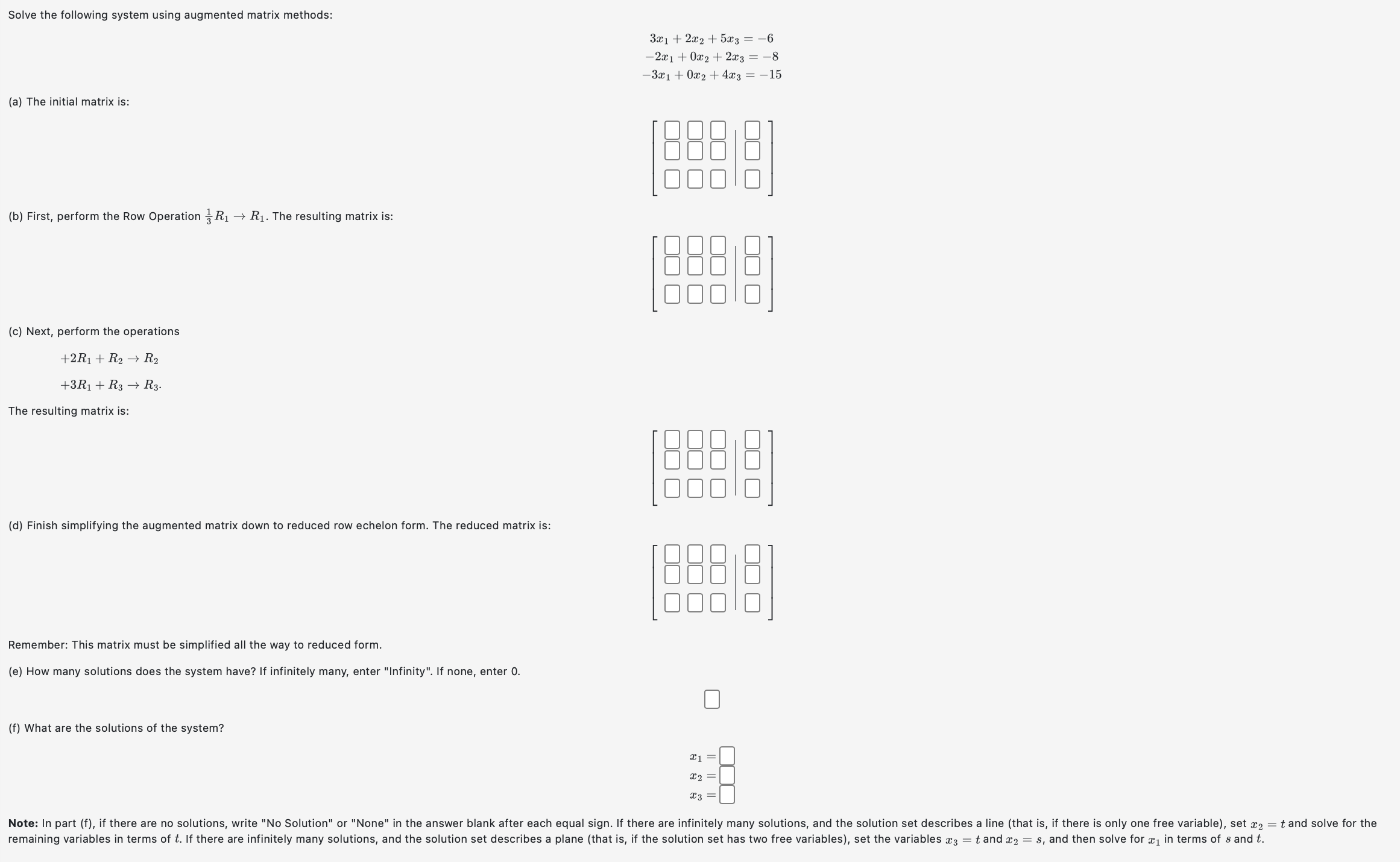 Solve the following system using augmented matrix | Chegg.com