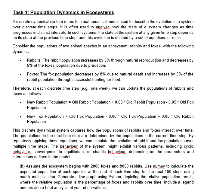 Solved Task 1: Population Dynamics in Ecosystems A discrete | Chegg.com