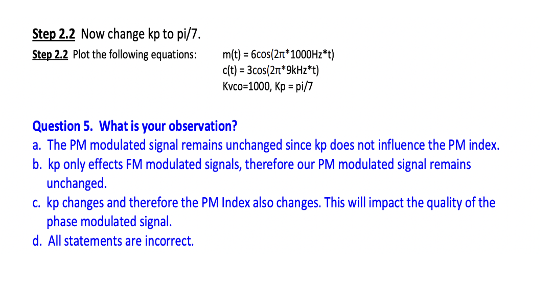 Part 2. PM Modulation message or modulating signal: | Chegg.com