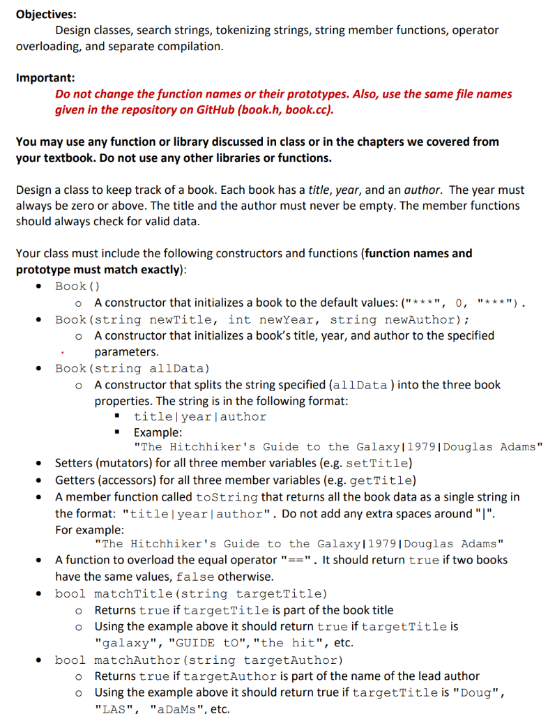 Solved Objectives: Design classes, search strings, | Chegg.com