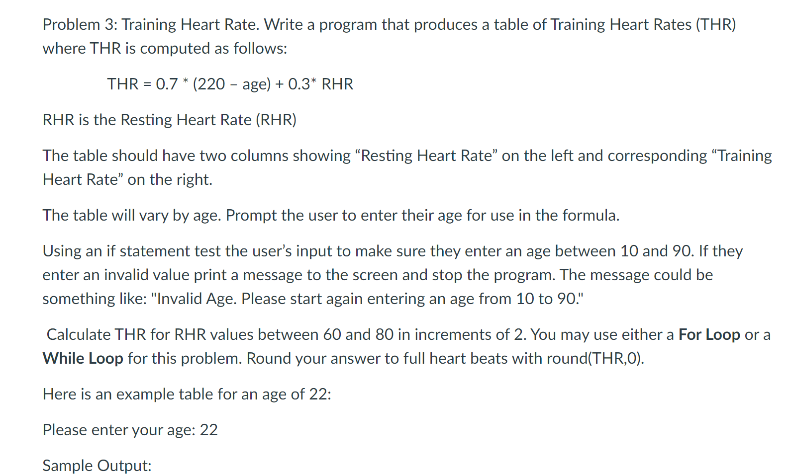 Solved Problem 3: Training Heart Rate. Write a program that | Chegg.com