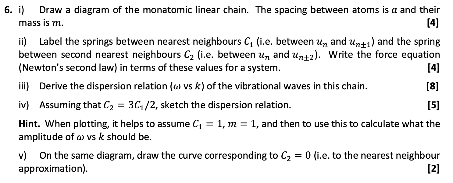 Solved 6. i) Draw a diagram of the monatomic linear chain. | Chegg.com