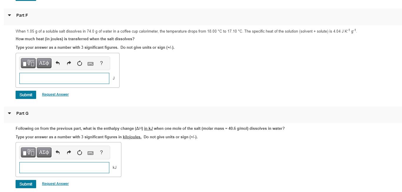 Solved Part FHow much heat (in joules) ﻿is transferred when | Chegg.com