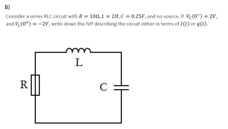 Solved B) Consider a series RLC circuit with R = 101, L = | Chegg.com