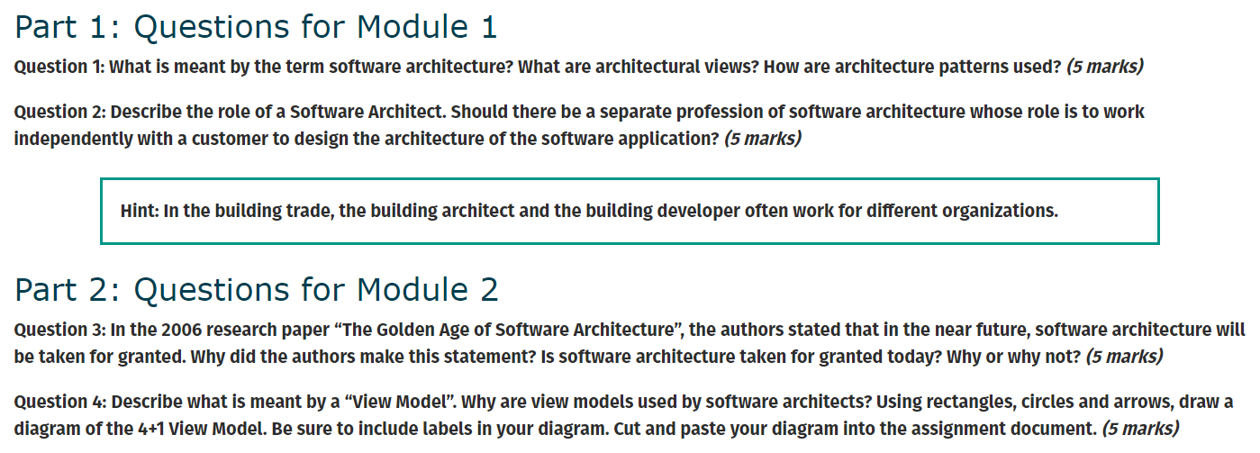 Solved Part 1: Questions for Module 1 Question 1: What is | Chegg.com