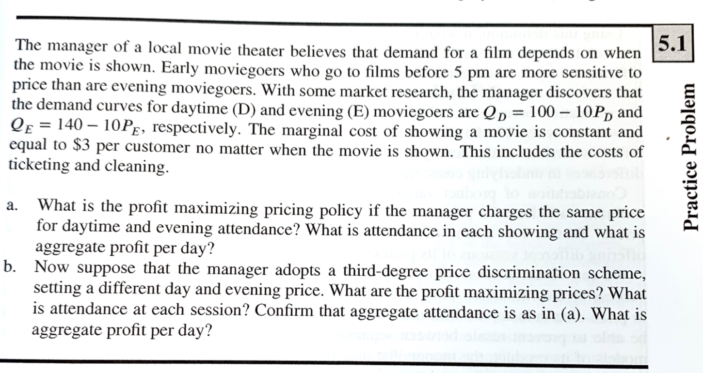 Solved 5.1 The manager of a local movie theater believes | Chegg.com