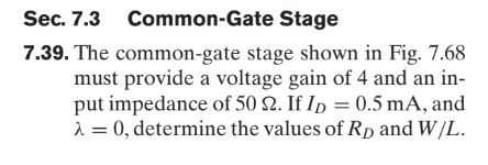 Sec. 7.3 Common-Gate Stage 7.39. The common-gate | Chegg.com