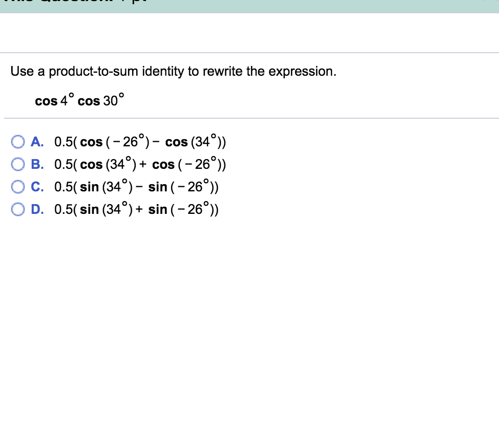 Solved Use a product-to-sum identity to rewrite the | Chegg.com