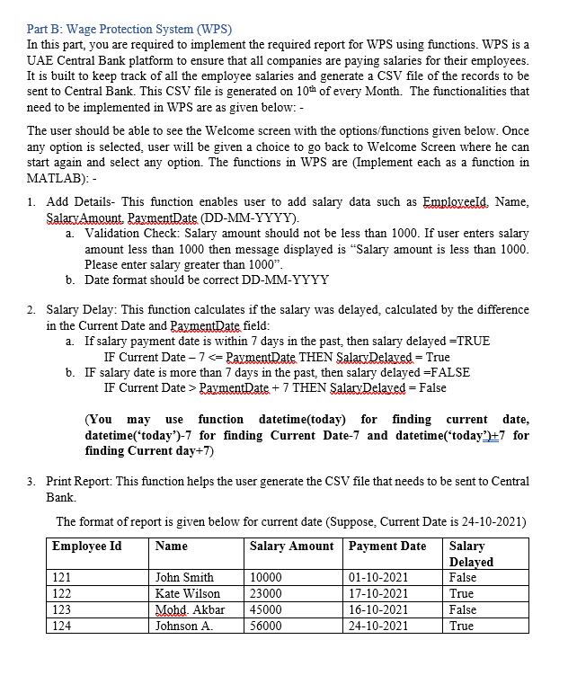 Part B: Wage Protection System (WPS) In this part, | Chegg.com