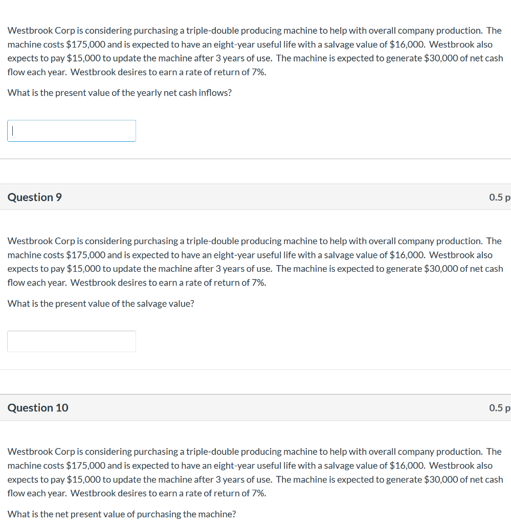 Solved Westbrook Corp is considering purchasing a | Chegg.com